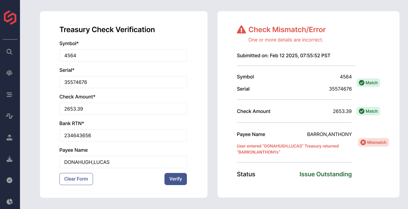 Verify Payee with SentiLink's Treasury Check Verification Service